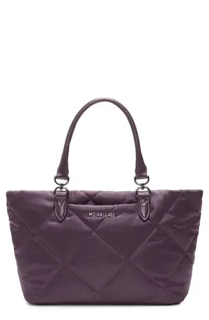 Mz Wallace Small Madison East/west Quilted Nylon Tote - Raisin