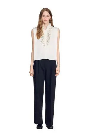 Sandro Ruffled Collar Shirt - Ecru