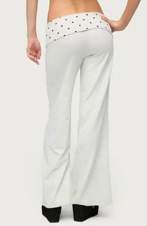 EDIKTED Reeva Polka Dot Foldover Flared Pants