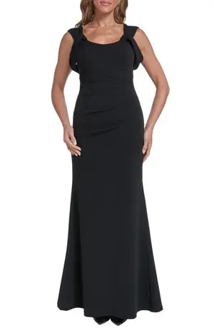 Eliza J Drape Detail Stretch Crepe Mermaid Gown