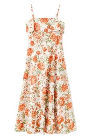 Mango Floral Print Flared Midi Dress - Orange