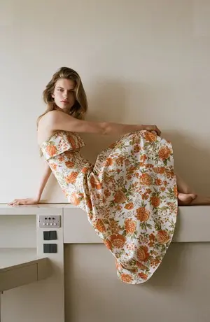 Mango Floral Print Flared Midi Dress