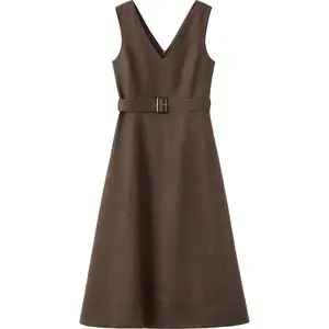 Mango Belted Linen Midi Dress - Chocolate