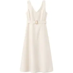 Mango Belted Linen Midi Dress - Ecru