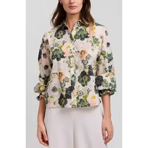 Foxcroft Vivienne Bouquet Cotton Poplin Button-up Shirt - Green/white Multi
