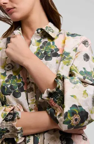 Foxcroft Vivienne Bouquet Cotton Poplin Button-up Shirt