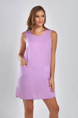 ICOLLECTION Satin Sleeveless Dress With Pockets