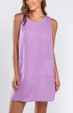 ICOLLECTION Satin Sleeveless Dress With Pockets - Purple