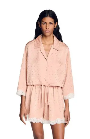 Sandro Shirt Embellished With Rhinestones - Nude