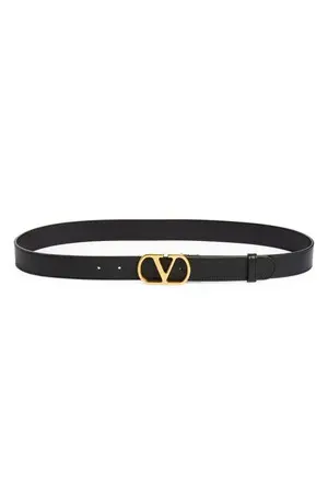 Valentino Garavani Vlogo Buckle Signature Leather Belt - Black