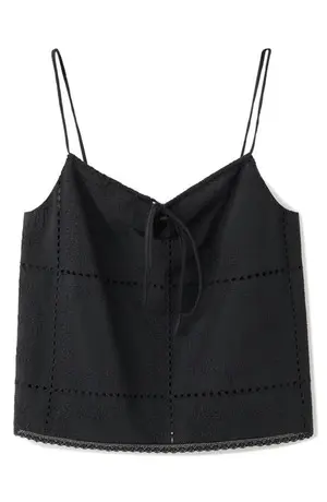 Mango Embroidered Cotton Top - Black