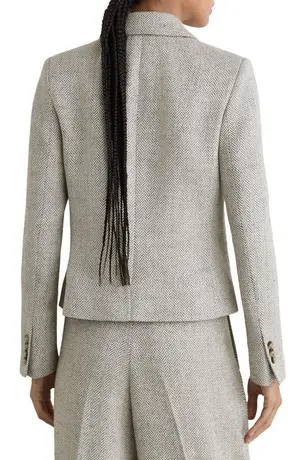 REISS Ezra Herringbone Cropped Blazer
