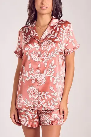 ICOLLECTION Satin Nightgown With Ruffle Neckline - Dusty Rose