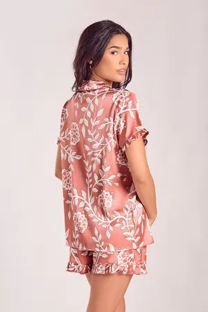 ICOLLECTION Satin Nightgown With Ruffle Neckline