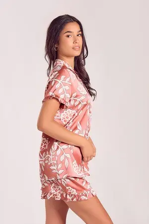 ICOLLECTION Satin Nightgown With Ruffle Neckline