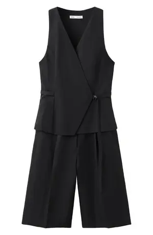 Mango Tailored Wrap Jumpsuit With Wide Legs - Black