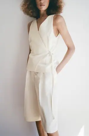 Mango Tailored Wrap Jumpsuit With Wide Legs - Ecru