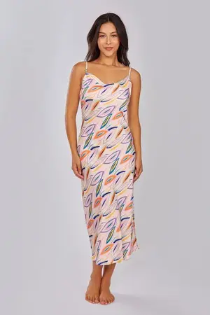 ICOLLECTION Print Satin Gown With Cowl Neck And Adjustable Straps
