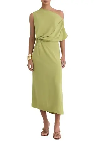 REISS Beth One-shoulder Midi Dress - Green