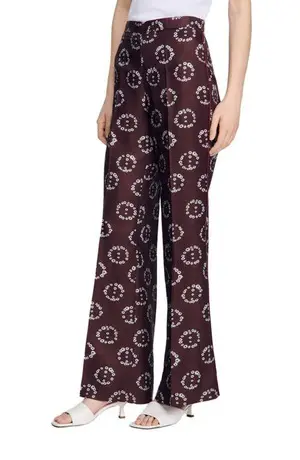 Sandro Floral-print Floaty Trousers - Brown