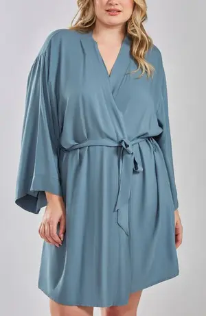 ICOLLECTION Organic Cotton And Tencel Blend Robe - Blue