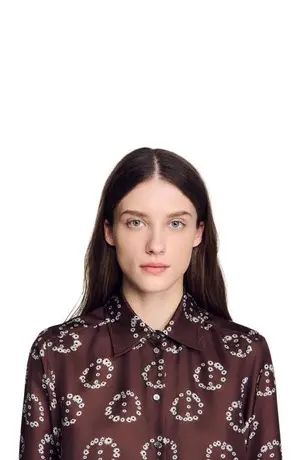 Sandro Floral Print Silk Shirt