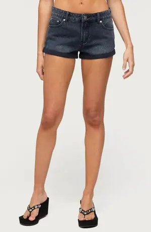 EDIKTED Rylin Low Rise Denim Shorts - Black-washed