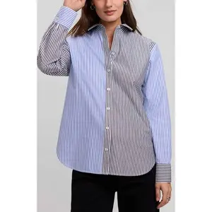 Foxcroft Meghan Colorblock Stripe Cotton Button-up Shirt - Blue/multi