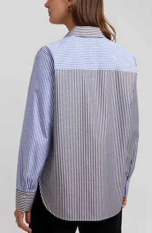 Foxcroft Colorblock Stripe Cotton Button-up Shirt