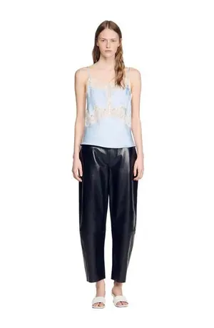 Sandro Lingerie-style Top With Lace - Blue/ecru