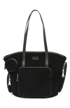 AIMEE The Skipper Cargo Leather Tote - Black Suede