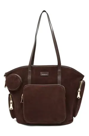 AIMEE The Skipper Cargo Leather Tote - Fudge Suede