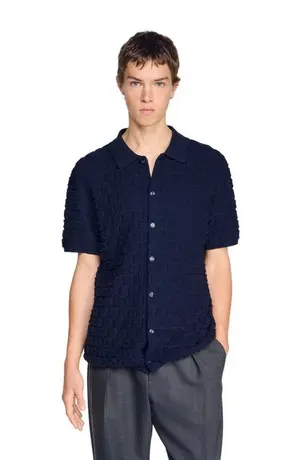 Sandro Terry Knit Shirt - Navy Blue
