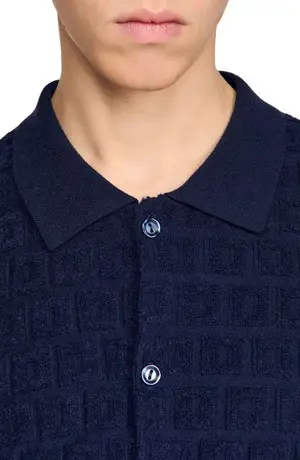 Sandro Terry Knit Shirt - Navy Blue