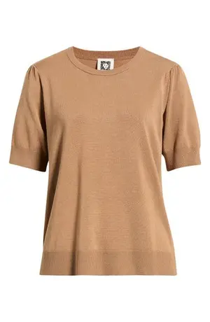 Anne Klein Puff Sleeve Crewneck Sweater - Vicuna