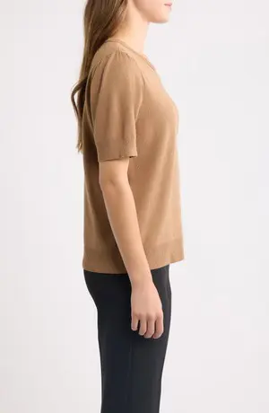 Anne Klein Puff Sleeve Crewneck Sweater - Vicuna