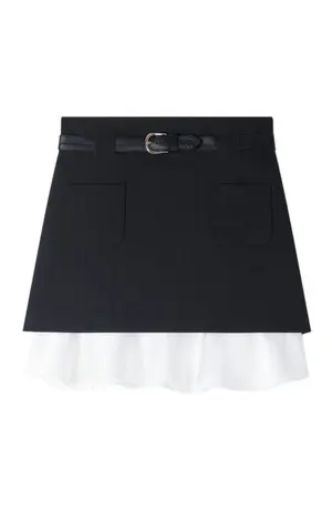 Sandro Short Striped Ruffled Skirt With Buckle Belt