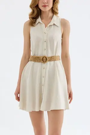 MONLICIA Mono Belted Mini Shirt Dress - Beige