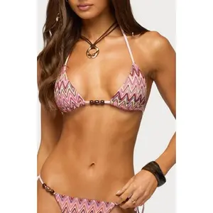 EDIKTED Alayna Zigzag Triangle Bikini Top - Pink