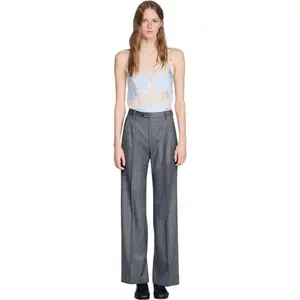 Sandro Rhinestone Check Wool Trousers - Dark Grey