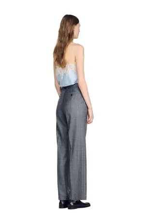 Sandro Rhinestone Check Wool Trousers