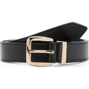 Mango Embossed Buckle Faux Leather Belt Black