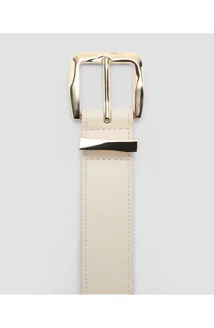 Mango Embossed Buckle Faux Leather Belt - Ecru
