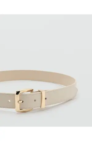 Mango Embossed Buckle Faux Leather Belt - Ecru