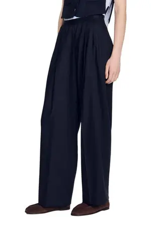Sandro Striped Wool Trousers - Navy Blue