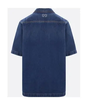 Off-White Logo Embroidered Short-sleeved Denim Shirt