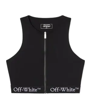 Off-White Zip-up Crewneck Sleeveless Top - Black