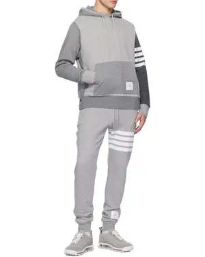 Thom Browne Logo Detailed Drawstring Hoodie - Grey