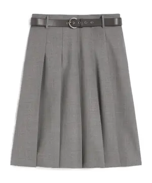 Max Mara Belted Pleated Midi Skirt - Medium Gray