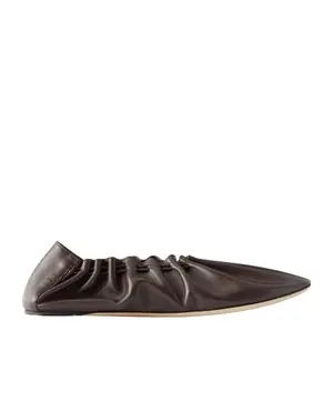 Staud Rue Gathered Leather Ballet Flats - Black